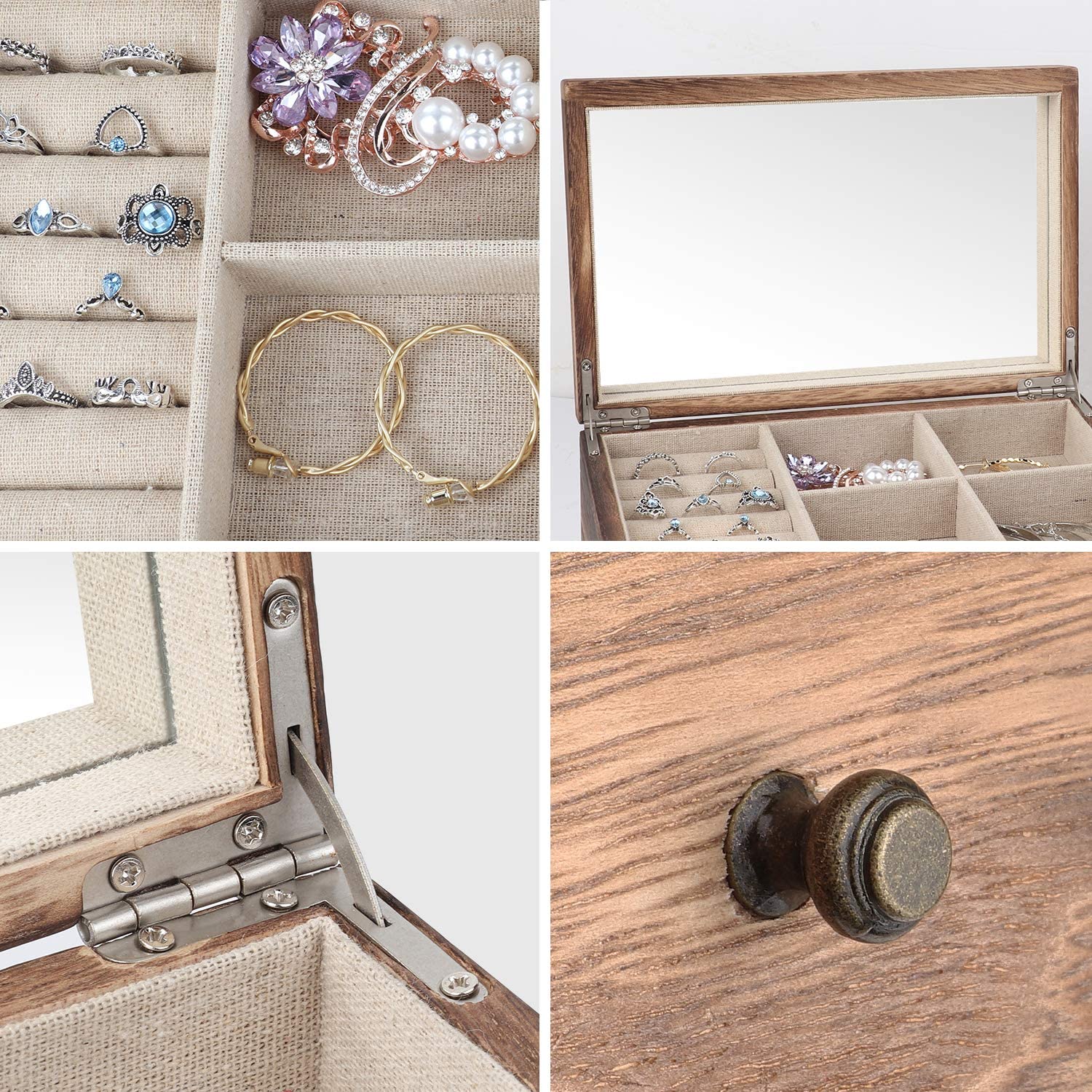 2 layers foldable wooden jewelry box