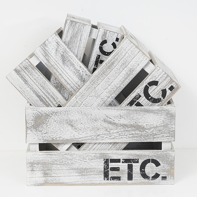 Gray multi-layer wooden storage crates