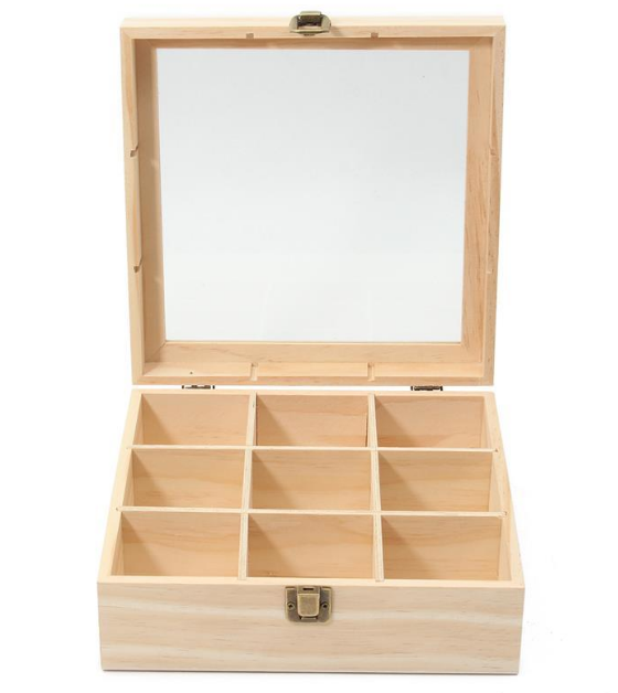 Wooden chocolate box with window lid