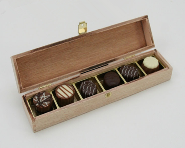 Wooden chocolate box with window lid